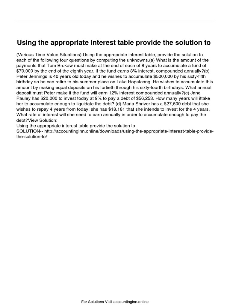 Using The Appropriate Interest Table Provide The Solution To PDF | PDF