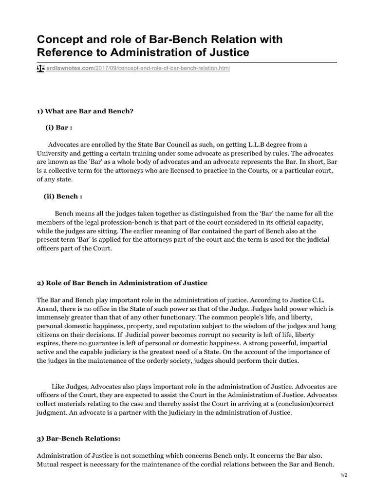 Concept and Role of Bar-Bench Relation With Reference To Administration ...