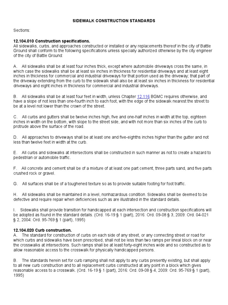 Sidewalk Construction Standards | PDF | Sidewalk | Transportation ...