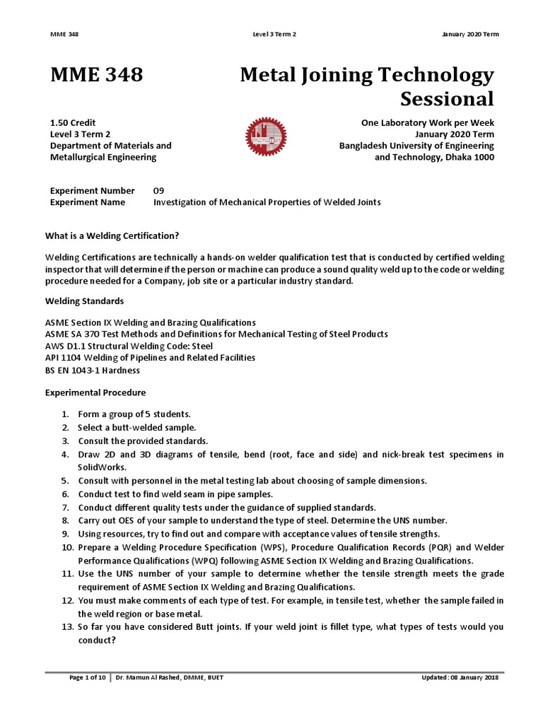 Investigation of Mechanical Properties and Quality Testing of Welded ...