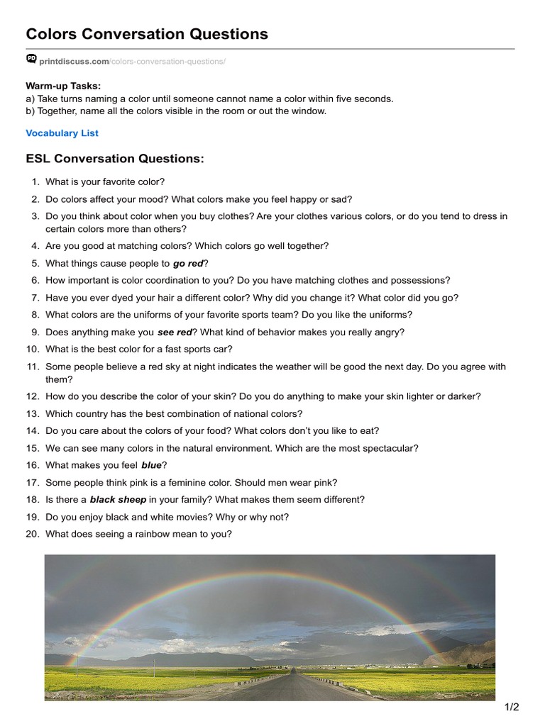 Colors Conversation Questions PDF | PDF