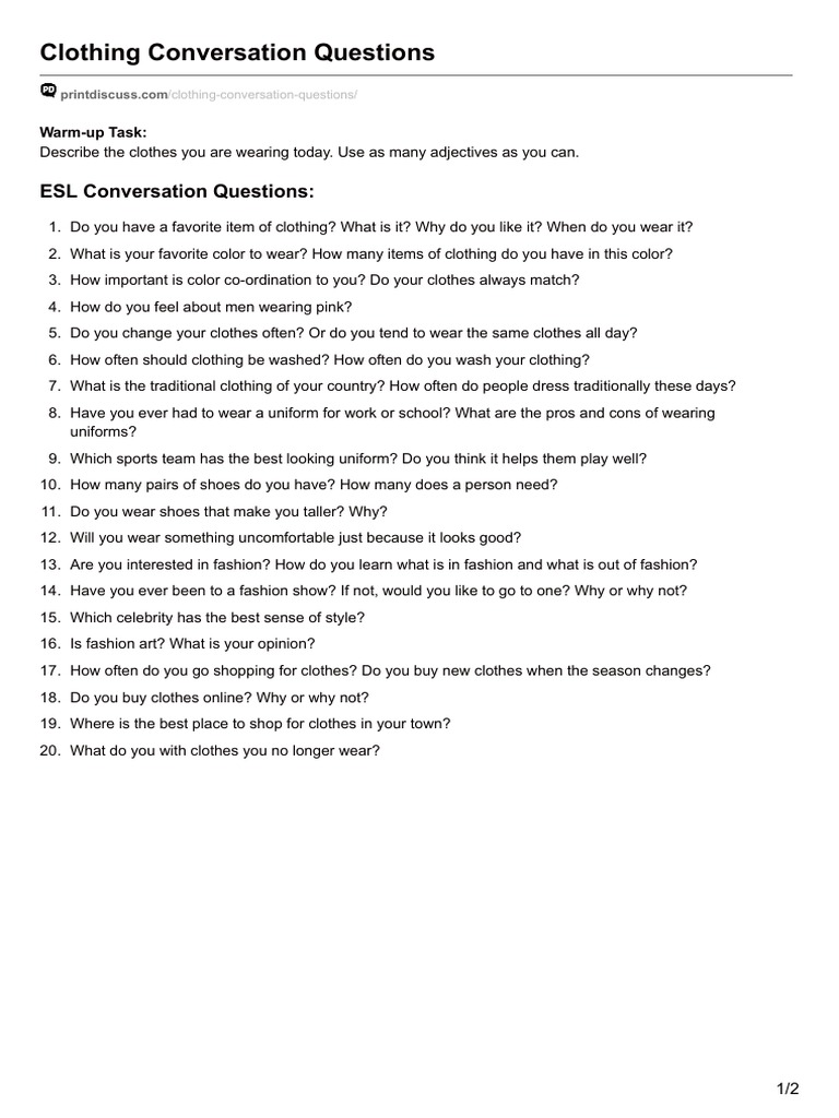 ESL Clothing Conversation Guide | PDF | Social Science