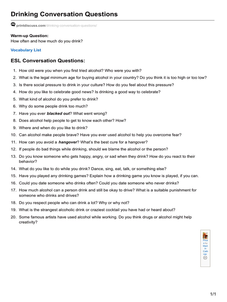 ESL Drinking Conversation Topics | PDF | Beverages