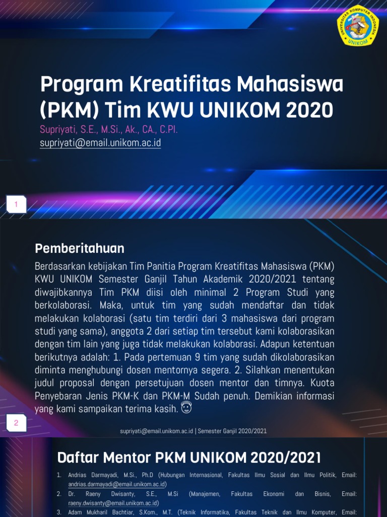 Program Kreatifitas Mahasiswa (PKM) UNIKOM 2020-2021 | PDF