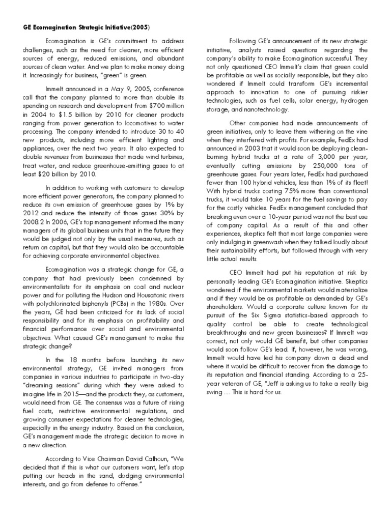 GE Ecomagination Strategic Initiative | PDF | General Electric | Hybrid ...