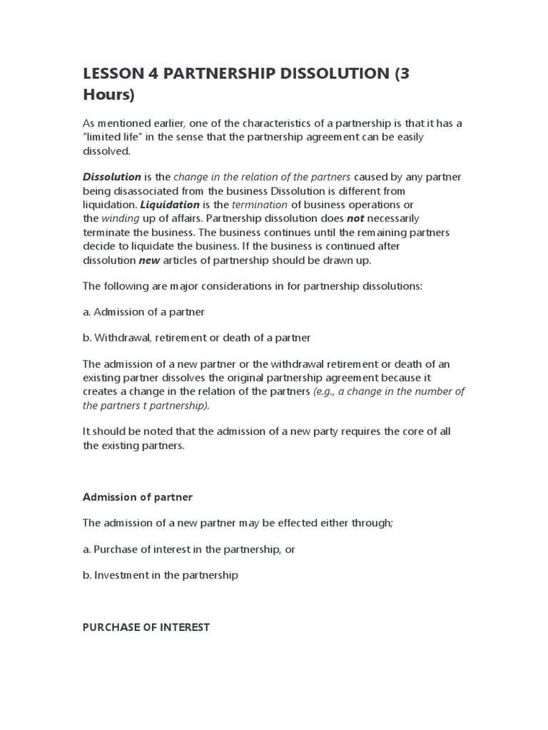 Lesson 4 Partnership Dissolution | PDF | Partnership | Investing