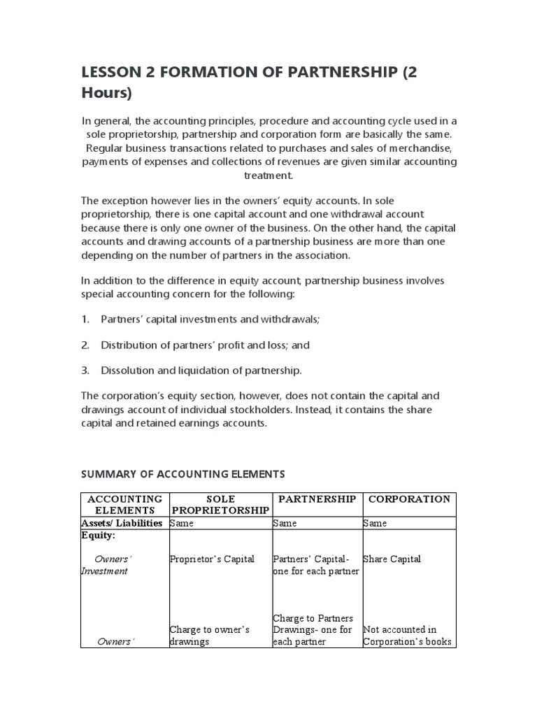 Lesson 2 Formation of Partnership | Download Free PDF | Debits And ...