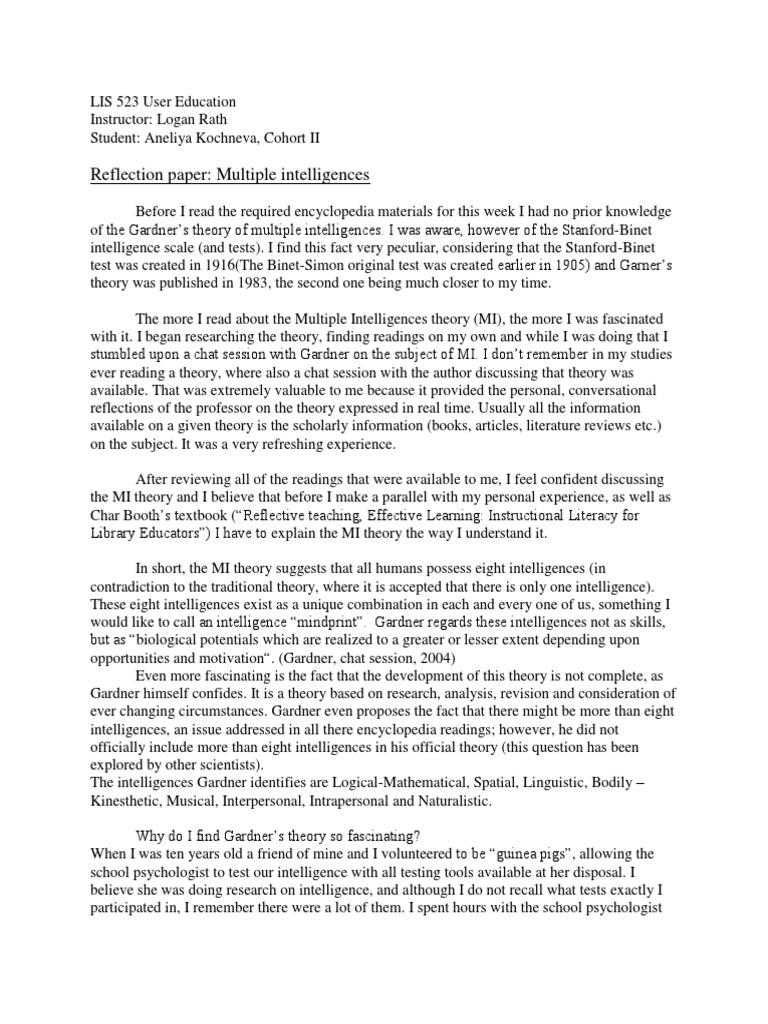 Reflection of Multiple - Intelligences | PDF | Instructional Design ...