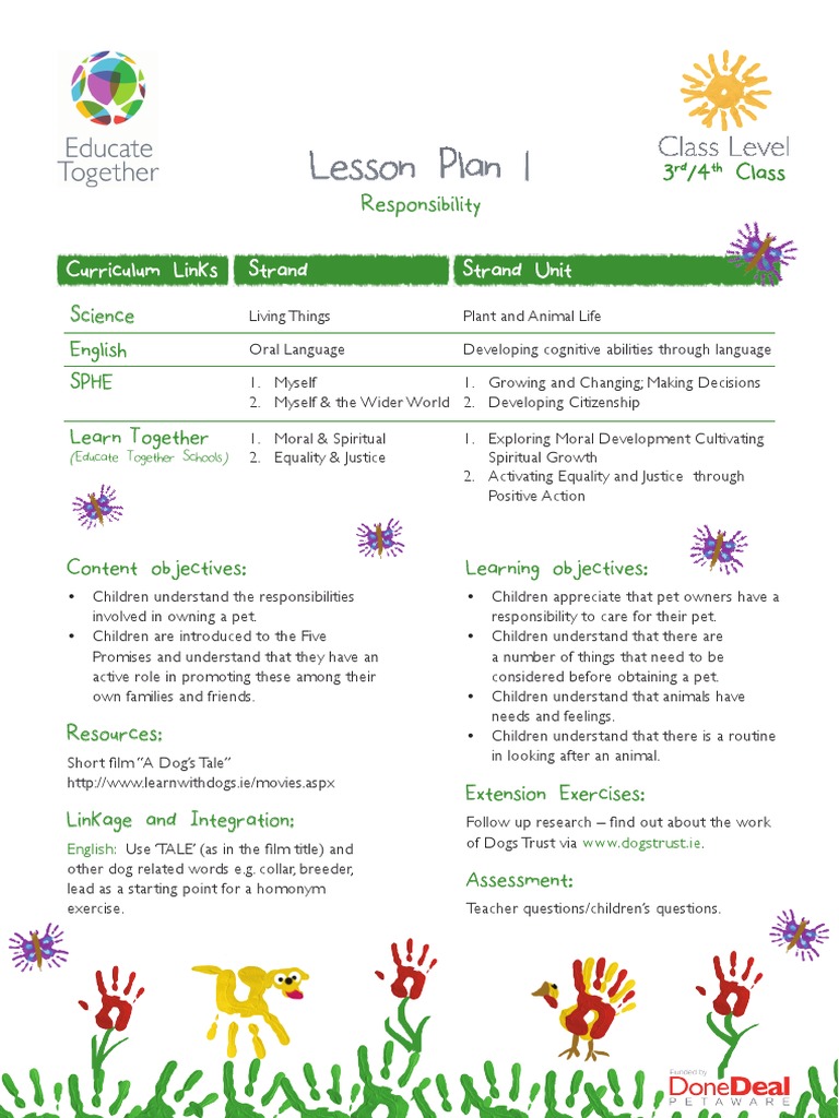 Lesson Plan 1: Curriculum Links Strand Strand Unit | PDF | Pet ...