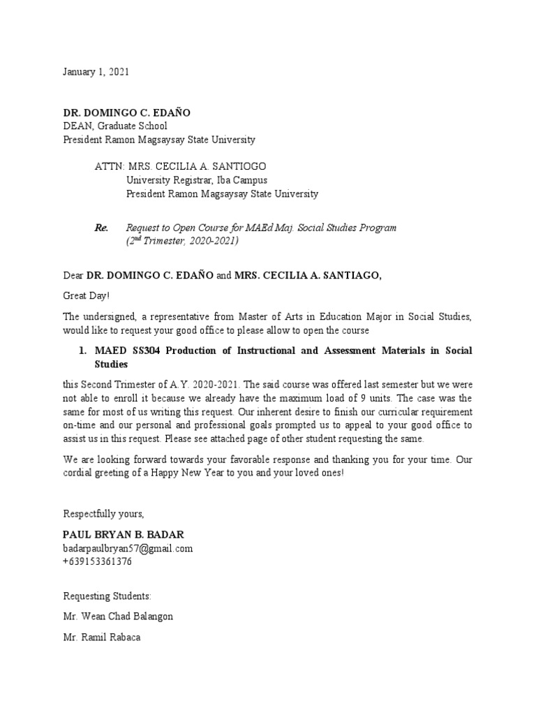 Request Letter For MAED SS304 | PDF