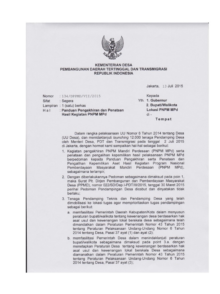 1 Surat Pengakhiran PNPM MPD | PDF