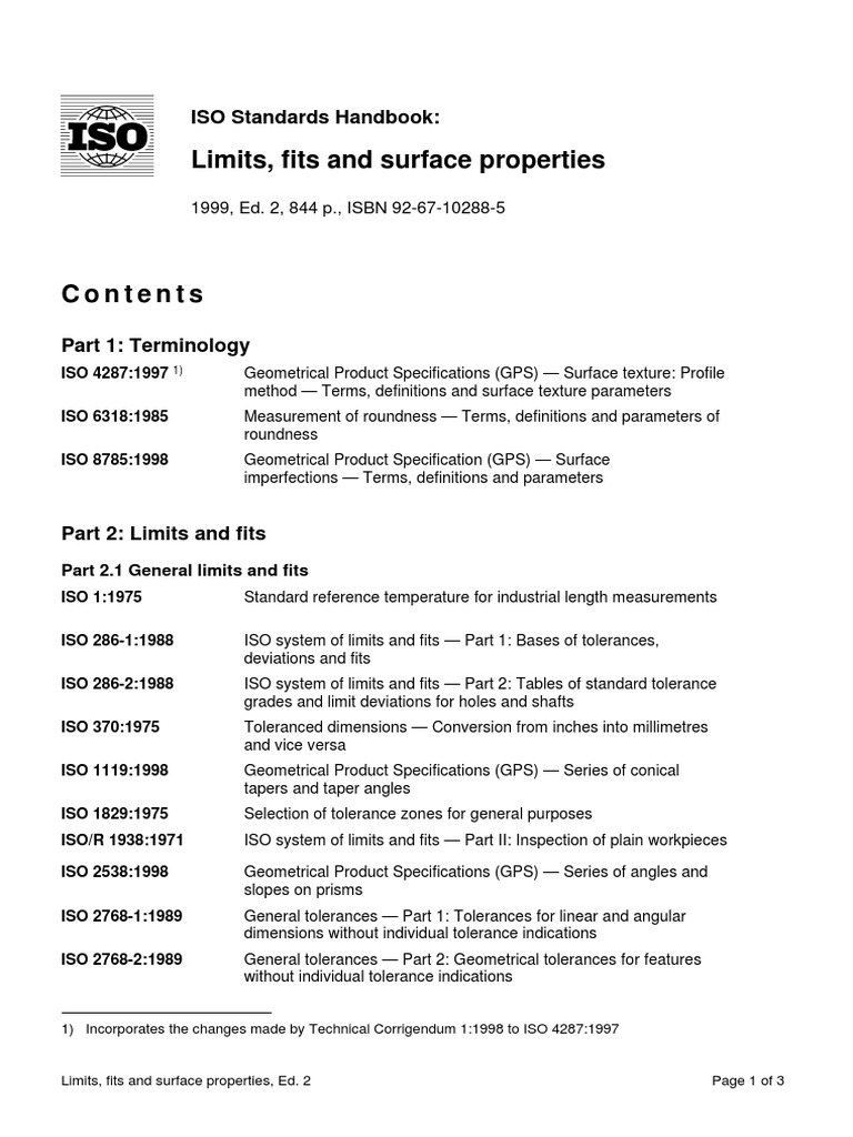 Limits, Fits and Surface Properties: ISO Standards Handbook | PDF ...