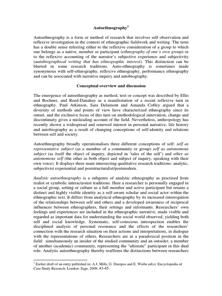Autoethnography: Representative Subject Subject Autonomous Self | PDF ...