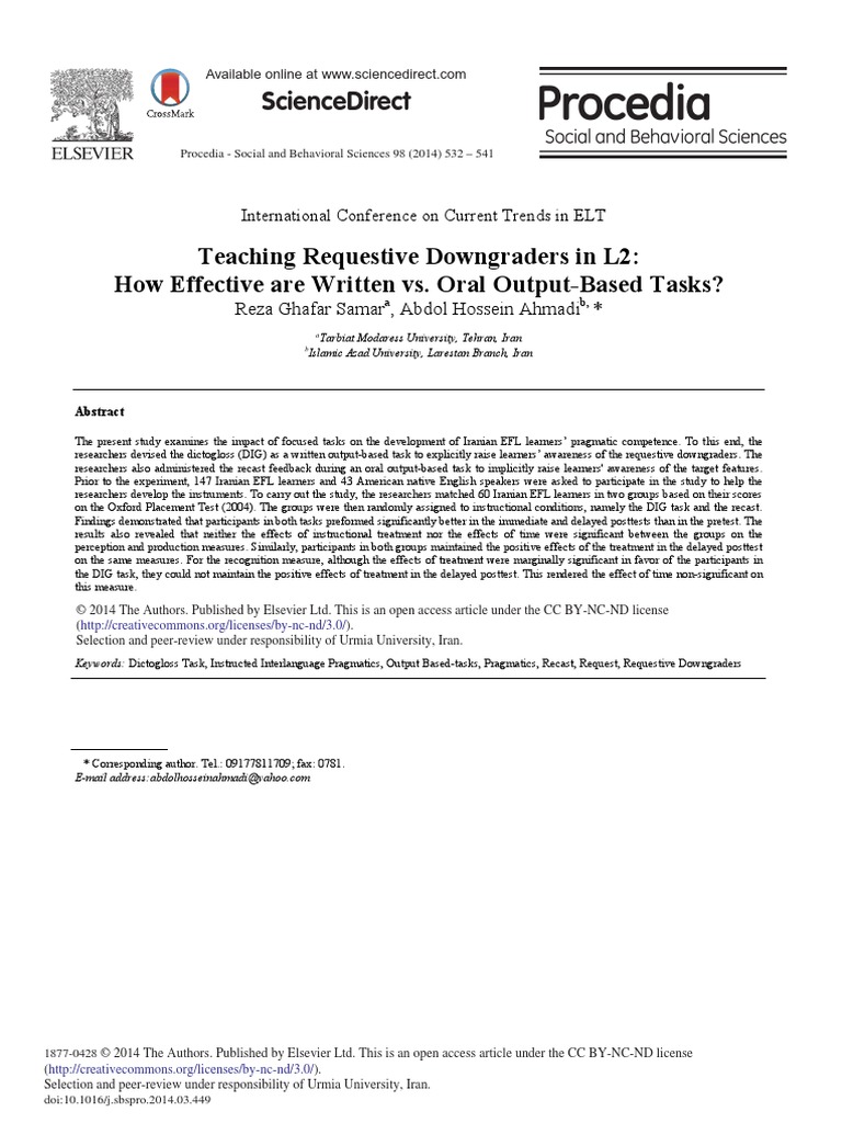 Teaching Requestive Downgraders in L2: How Effective Are Written vs. Oral Output-Based Tasks ...