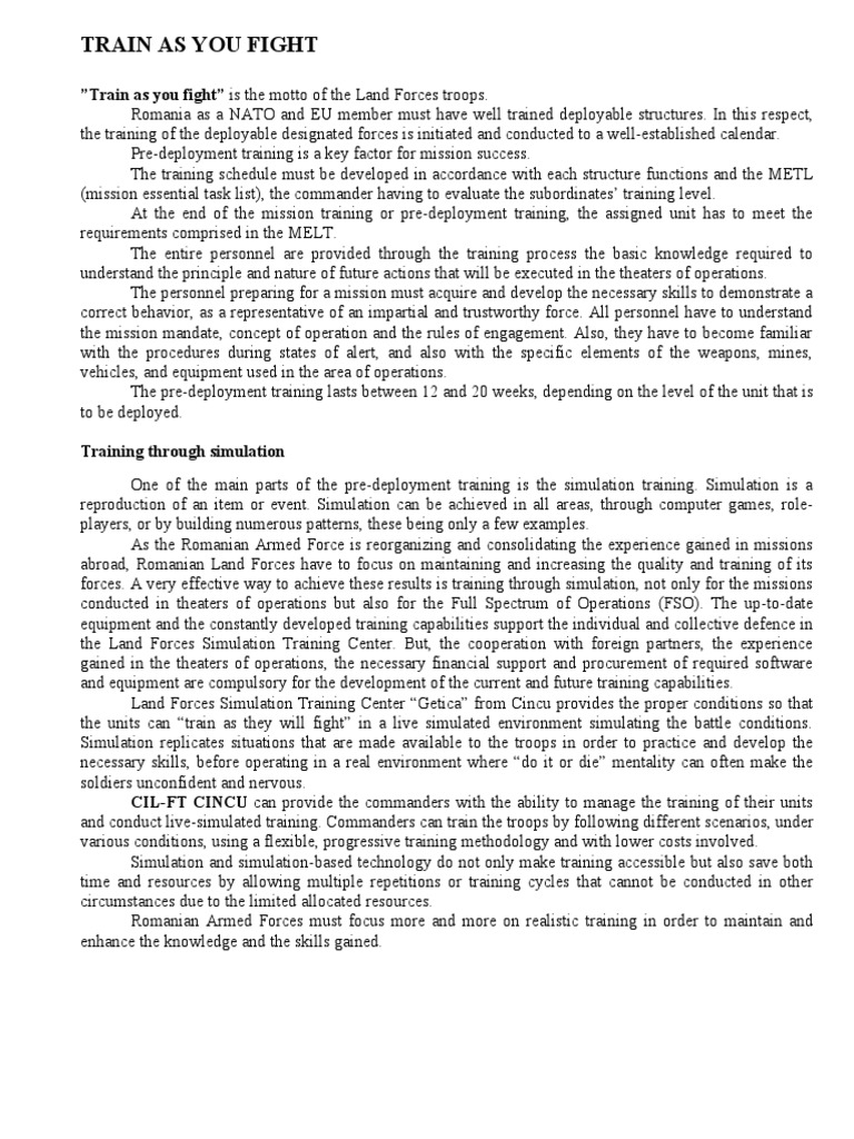 "Train As You Fight" Is The Motto of The Land Forces Troops | PDF ...