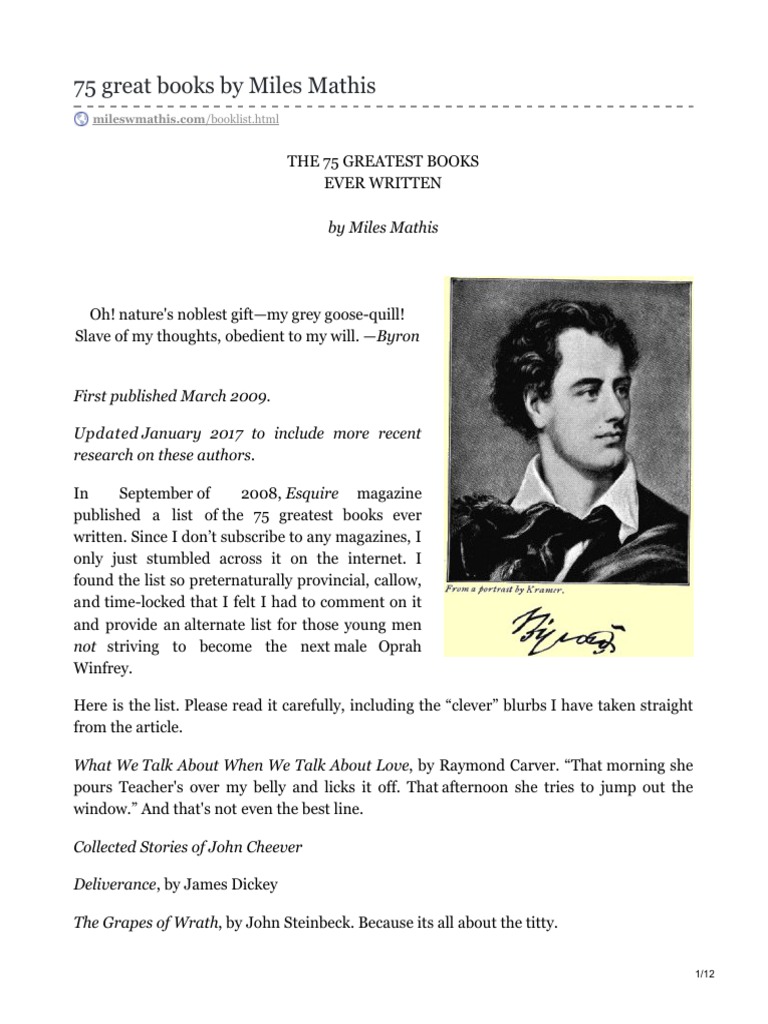 75 Great Books - Miles Mathis | PDF | Huckleberry Finn | Poetry