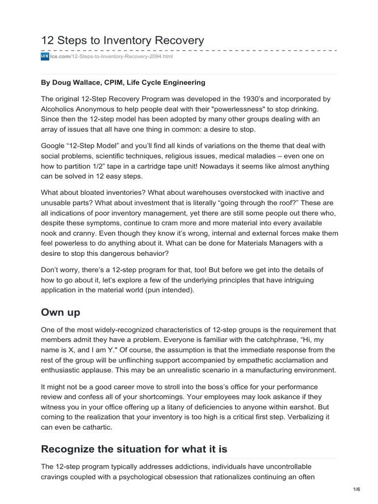 12 Steps To Inventory Recovery | PDF | Twelve Step Program | Inventory