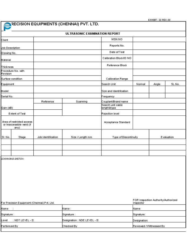 Precision Equipments (Chennai) Pvt. LTD.: Ultrasonic Examination Report ...
