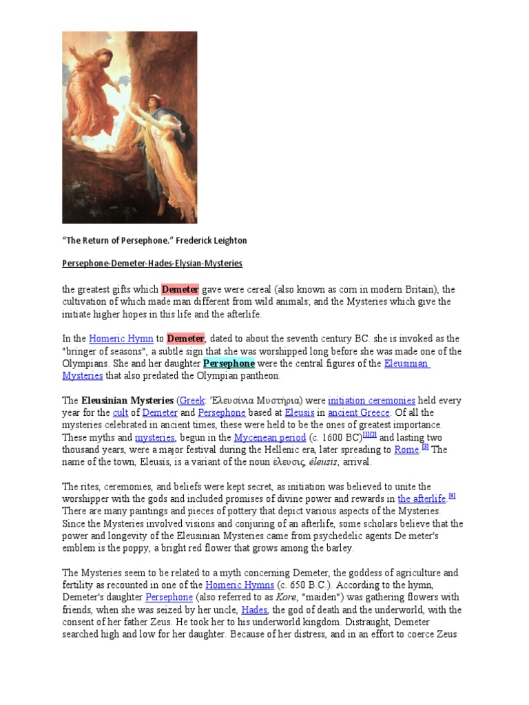 "The Return of Persephone." Frederick Leighton Persephone-Demeter-Hades ...