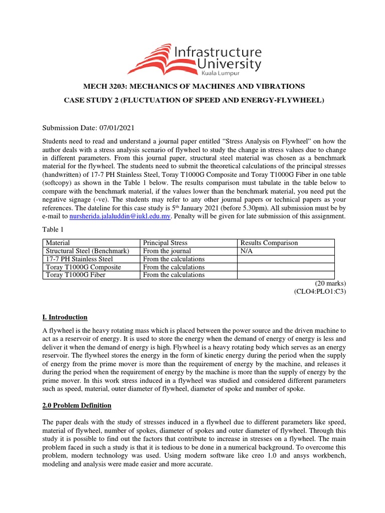 Mech 3203: Mechanics of Machines and Vibrations Case Study 2 ...
