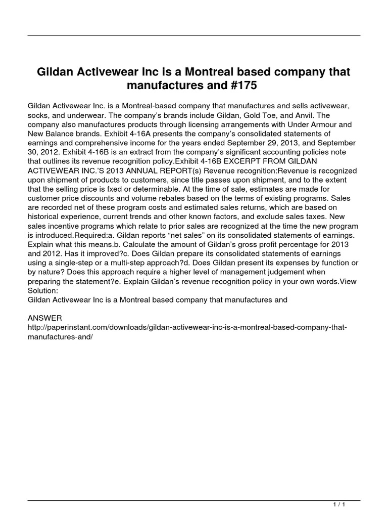 Gildan Activewear Inc Is A Montreal Based Company That Manufactures and PDF | PDF | Revenue ...