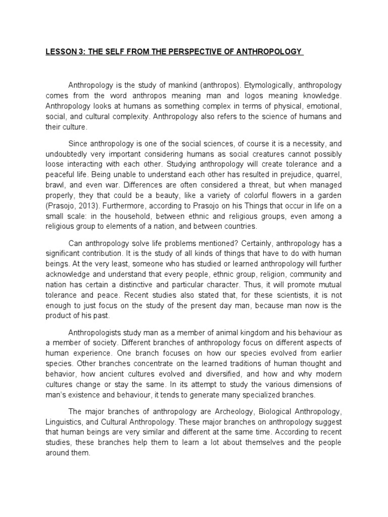 Lesson 3: The Self From The Perspective of Anthropology | PDF ...