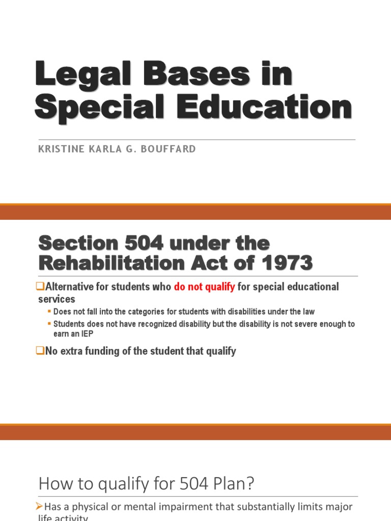Legal Bases in Special Education: Section 504, IDEA, NCLB | PDF ...