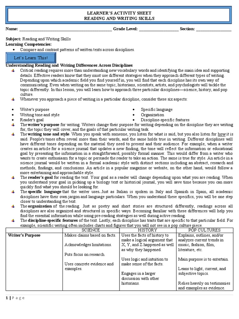 Understanding Reading and Writing Skills | PDF | Writers | Camouflage