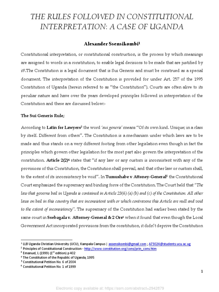 Constitutional Interpretation in Uganda Paper | Download Free PDF | Constitution | Human Rights