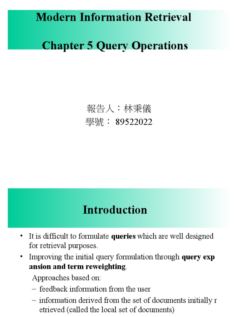 Modern Information Retrieval Chapter 5 Query Operations | PDF ...