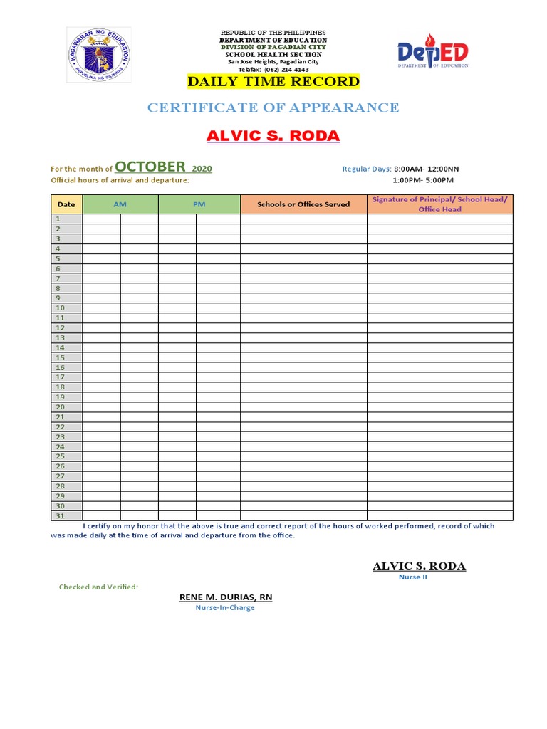 October: Certificate of Appearance | PDF | Health Sciences | Nursing