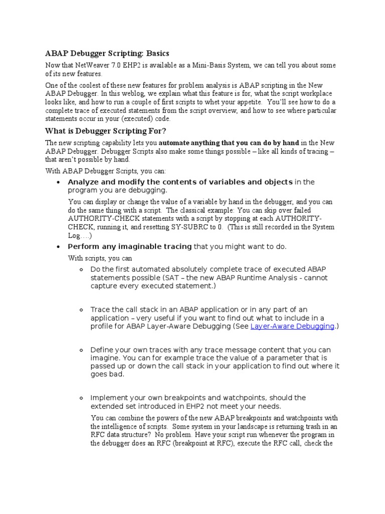 ABAP Debugger Scripting-Basics | PDF | Debugging | Computer Programming