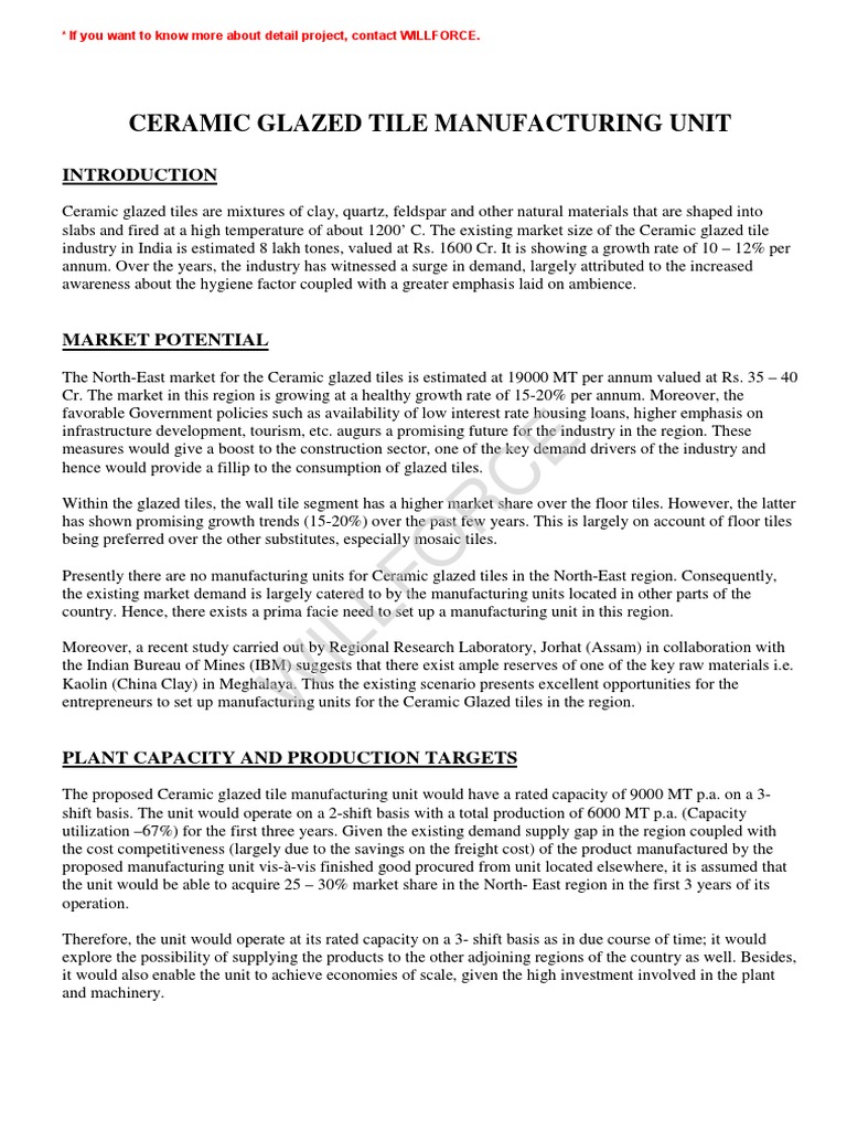 Ceramic Glazed Tile Manufacturing Unit PDF | PDF | Extrusion | Tile