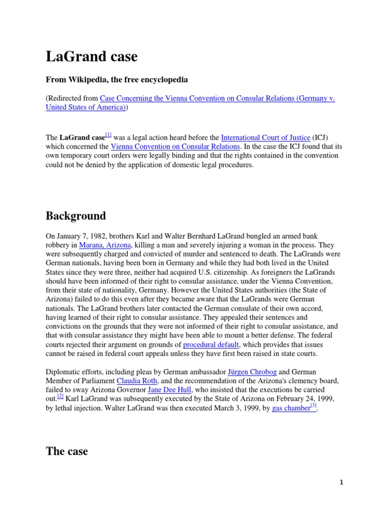 LaGrand Case | PDF | Justice | Crime & Violence