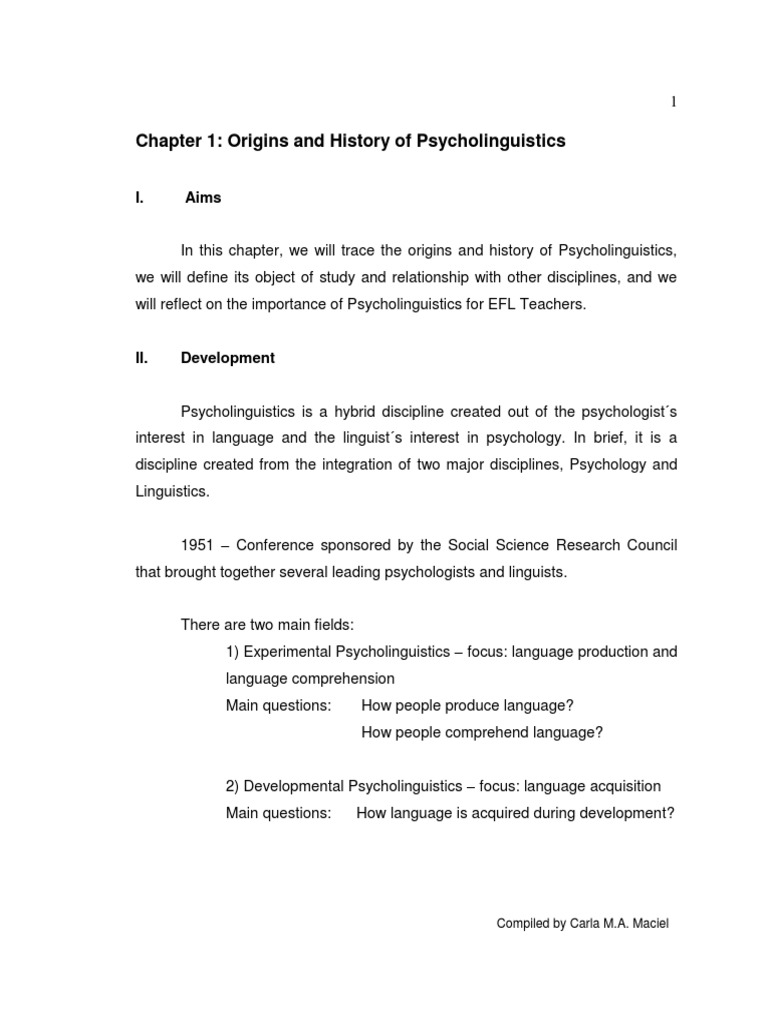 Chapter 1: Origins and History of Psycholinguistics: I. Aims | PDF ...