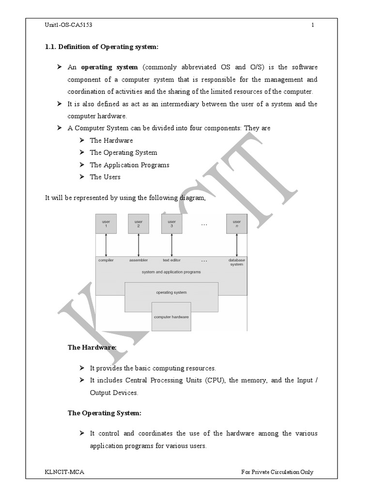 1.1. Definition of Operating System:: Unit1-OS-CA5153 1 | PDF | Operating System | Computer File