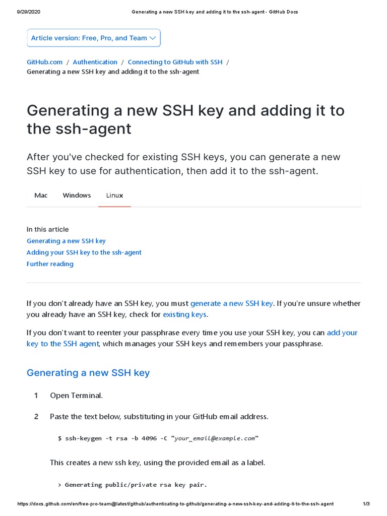 Generating A New SSH Key and Adding It To The Ssh-Agent - GitHub Docs | PDF | Cryptography ...