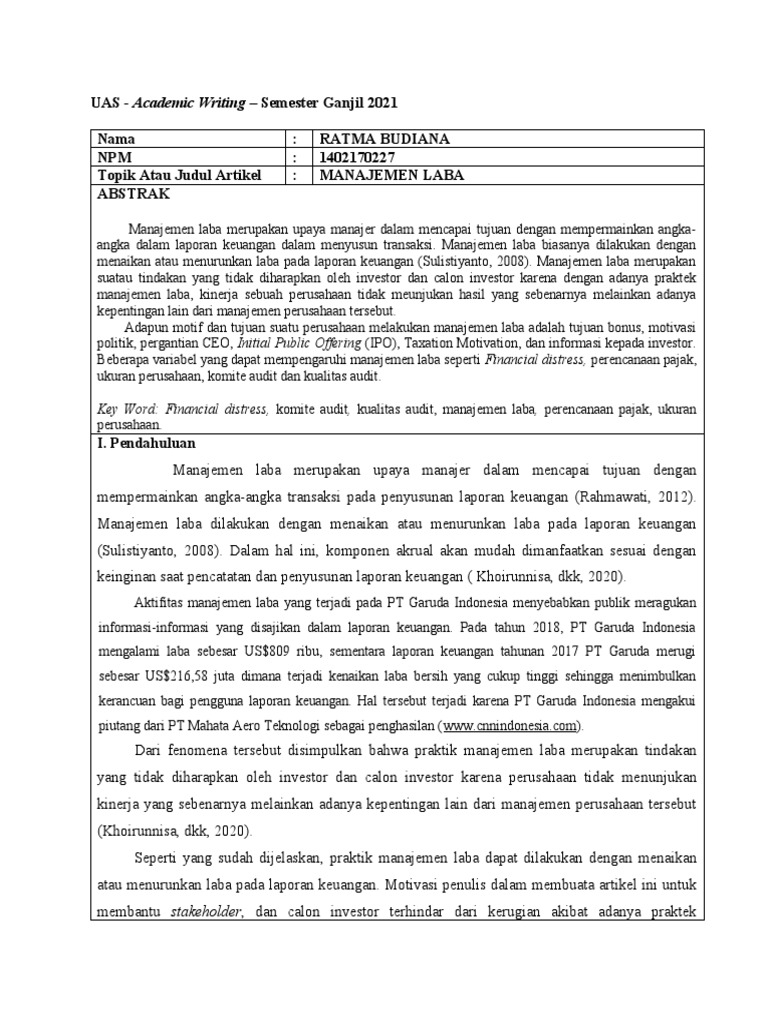 UAS Academic Writing - Ratma Budiana - 1402170227 | PDF
