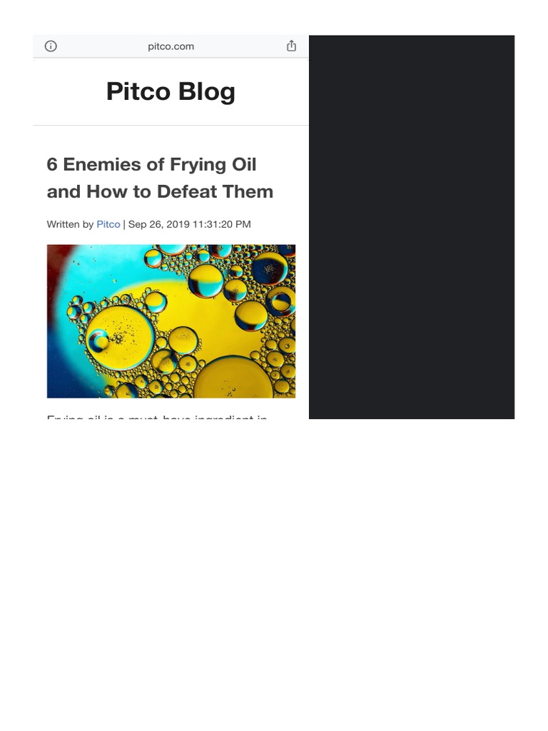 6 Enemies of Frying Oil and How To Defeat Them | PDF