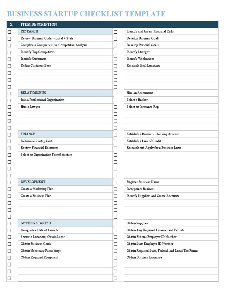Business Startup Checklist Template: Item Description | PDF | Career ...