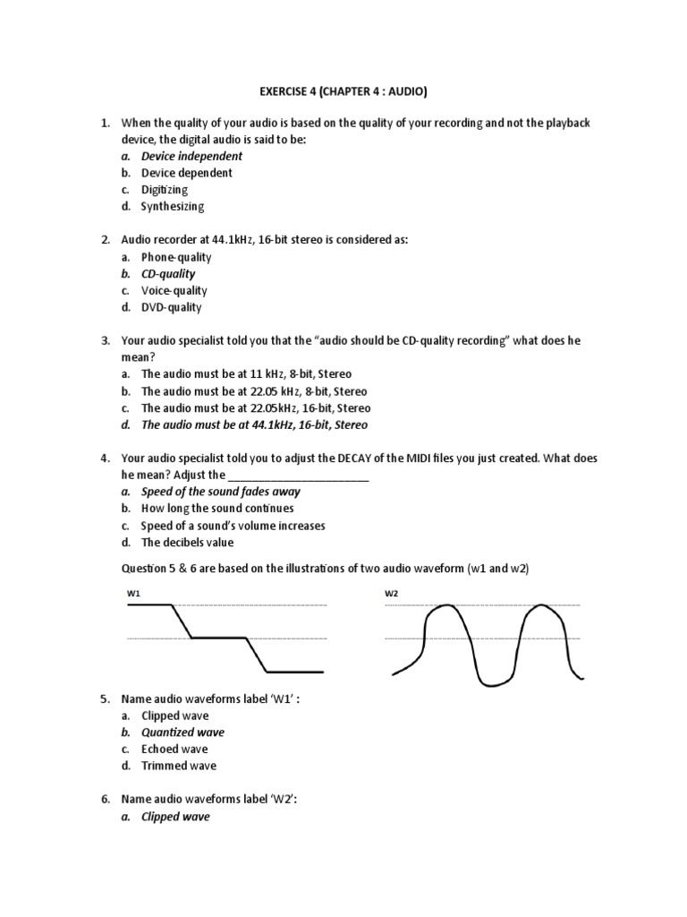 A. Device Independent: Exercise 4 (Chapter 4: Audio) | PDF | Sampling (Signal Processing) | Sound