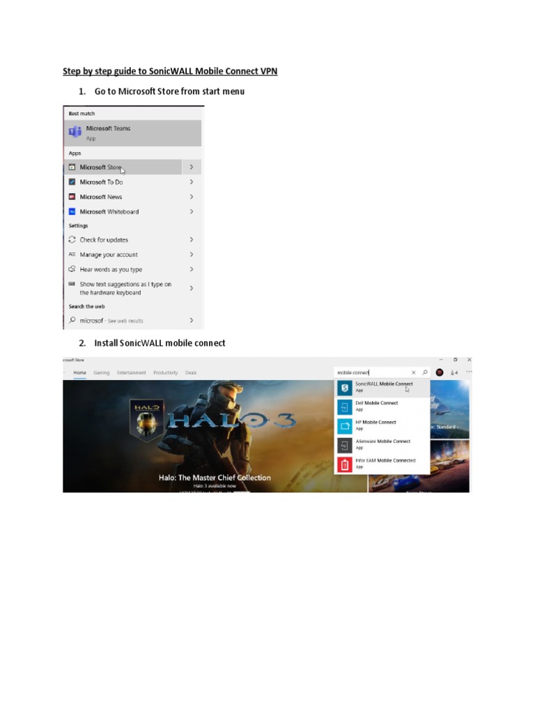 Step by Step Guide To SonicWALL Mobile Connect VPN | PDF