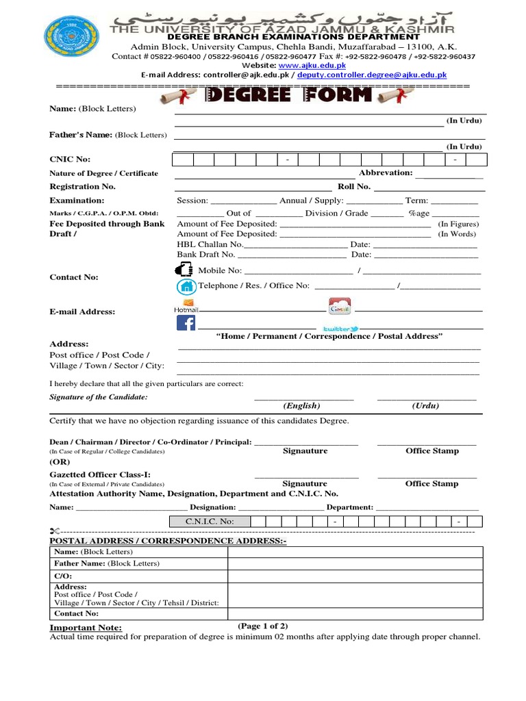 Degree Form 2020 | PDF | Signature | Business
