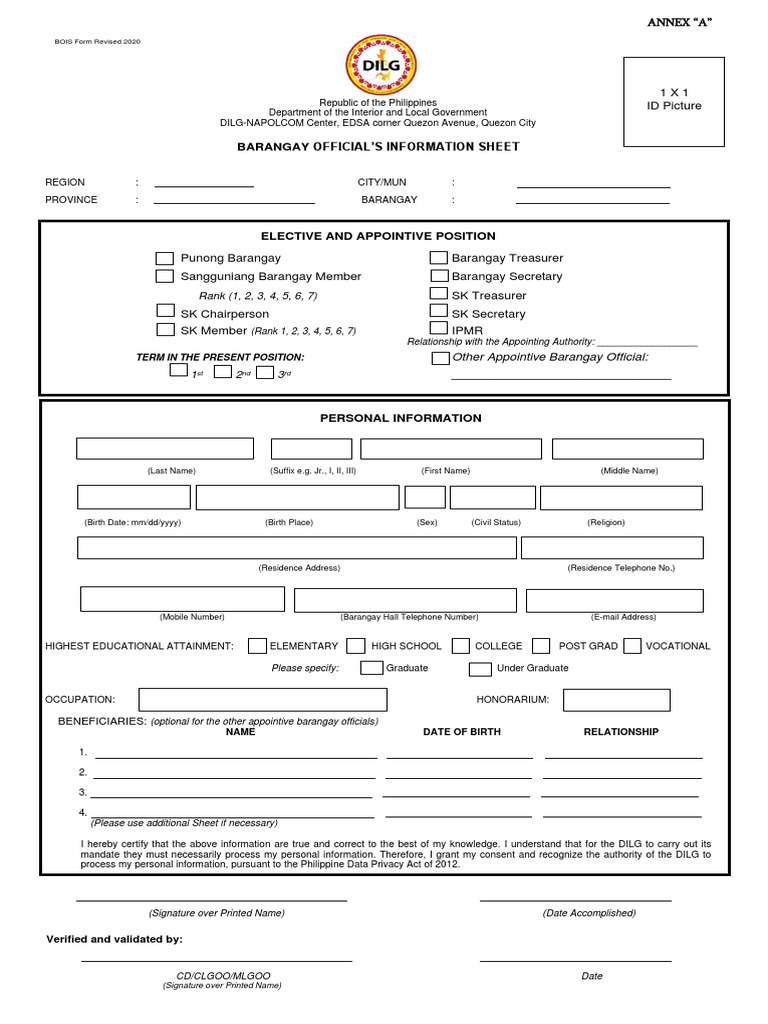 Bois Form Revised 2020 | Download Free PDF | Privacy | Government And Personhood
