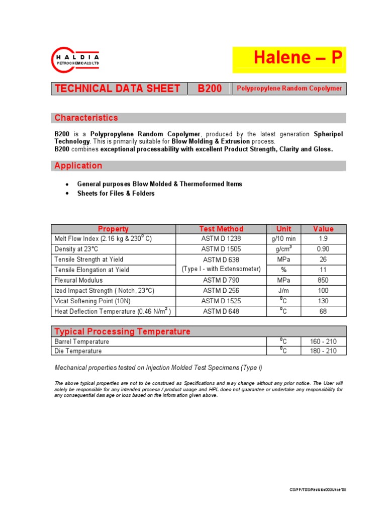 Halene - P: Technical Data Sheet B200 | PDF | Chemistry | Building ...