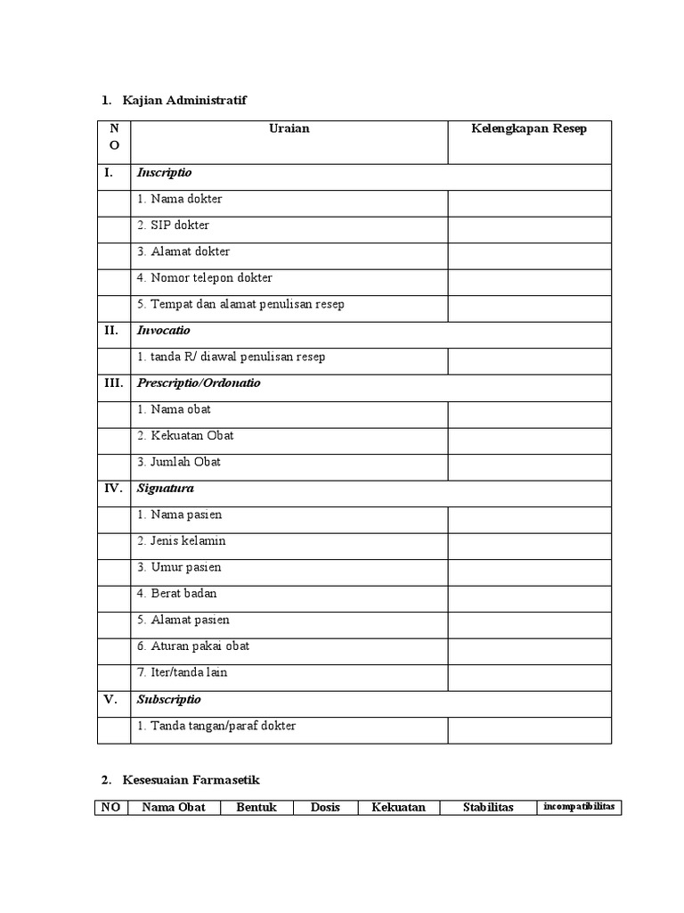 Format Skrining Resep Farmasi Laporan Resep | PDF