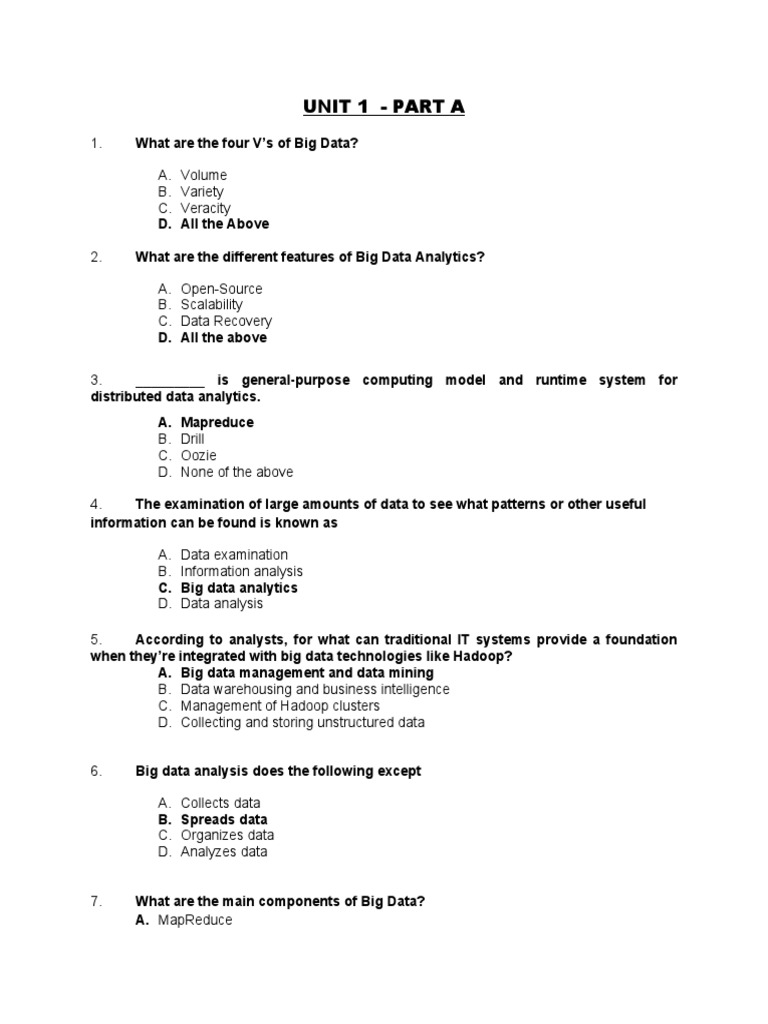 MC5502 - BIG DATA ANALYTICS - MCQ - For All Units | PDF | Apache Hadoop | No Sql