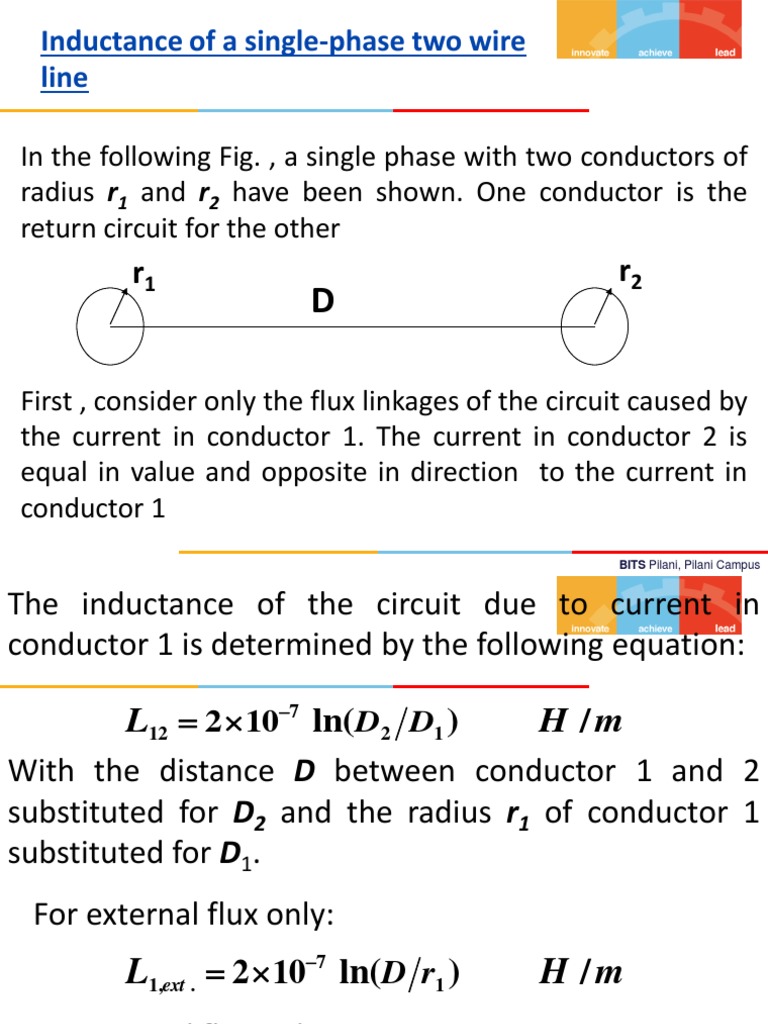 Inductance of A Single-Phase Two Wire Line: BITS Pilani, Pilani Campus ...