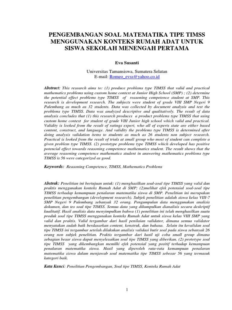 Pengembangan Soal Matematika Tipe Timss PDF | PDF | Inquiry | Science