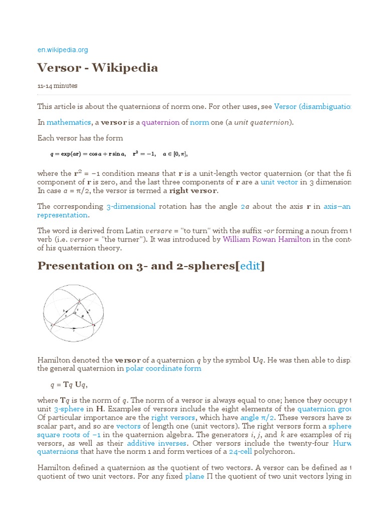 Versor - Wikipedia: Presentation On 3-And 2-Spheres | PDF | Metric ...